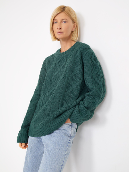 Джемпер Женский EMKA бирюзовый, размер 44, 46 Без застежки прямой Длинный Однотонный Китай ...