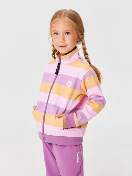 Толстовка Девочки Axima оранжевый, розовый Молния Трикотаж, размер 146 прямой Длинный Однотонный ...