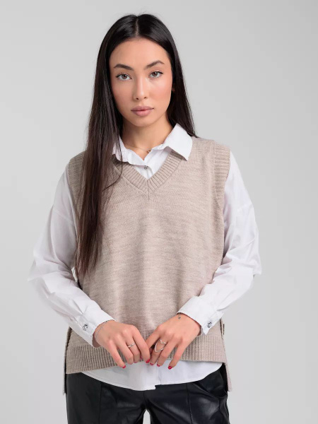 Жилет Женский Sali Moda бежевый Акрил, размер 46, 48 Декоративные пуговицы оверсайз Без застежки ...