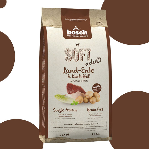 Корм для собак полувлажный класса Holistic+ Bosch SOFT Adult Утка с ...
