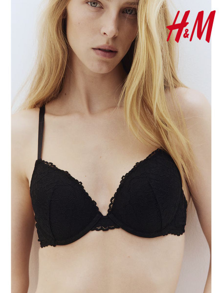 Бюстгальтер Женский H&M пуш-ап, размер 75C черный Полиамид Повседневный Бангладеш купить c ...