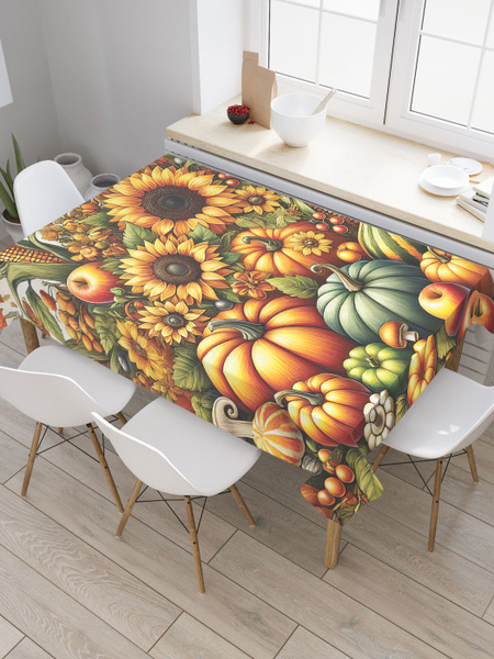 Прямоугольная водоотталкивающая скатерть на стол "Тыквенный сбор" 120х145, JoyArty купить на ...