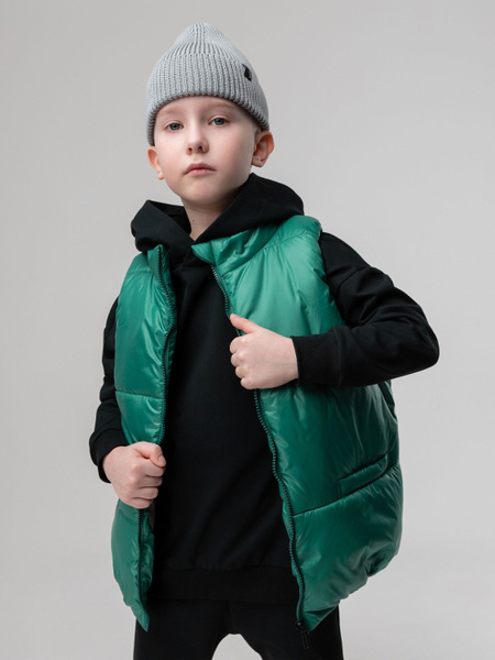 Жилет утепленный Мальчики, Девочки BODO Карманы, Воротник зеленый, размер 116, 122 Hetta Молния ...