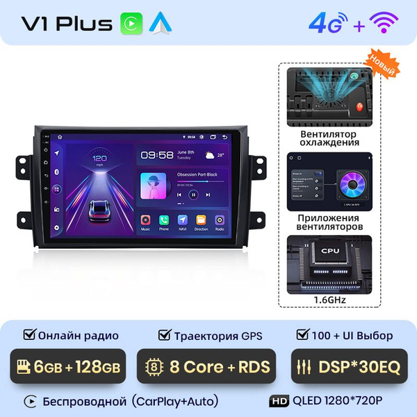 Junsun Устройство головное, диагональ: 9", 2 DIN, 6ГБ/128ГБ - купить с доставкой по выгодным ...