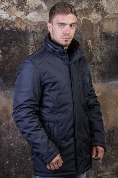 Куртка Мужской PAOLO MARK Кнопки, Карманы темно-синий стойка Полиэстер, размер 46 Длинный Зима ...