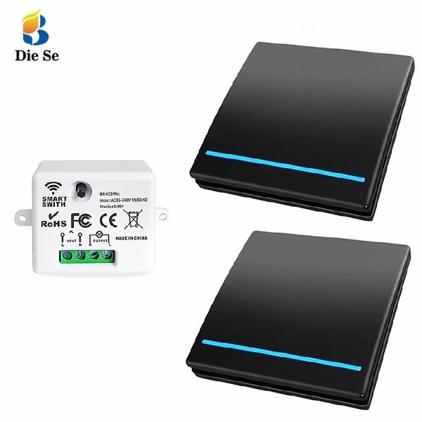 Два Проходных Беспроводных выключателя одноклавишных дистанционных с приемником 433 МГц 220В ...