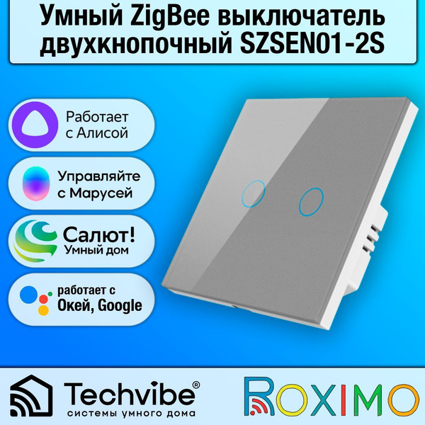 ROXIMO / Умный Zigbee выключатель сенсорный, двухкнопочный, серый SZSEN01-2S купить на OZON по ...