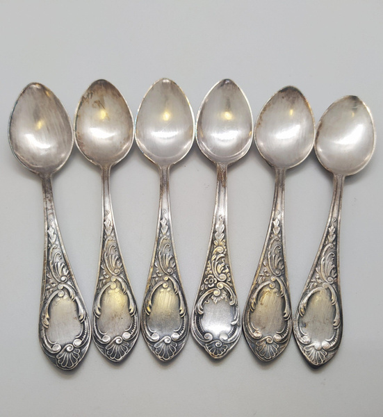 Набор из шести чайных ложек с растительным декором, Liepaja, мельхиор медь-никель, серебрение ...