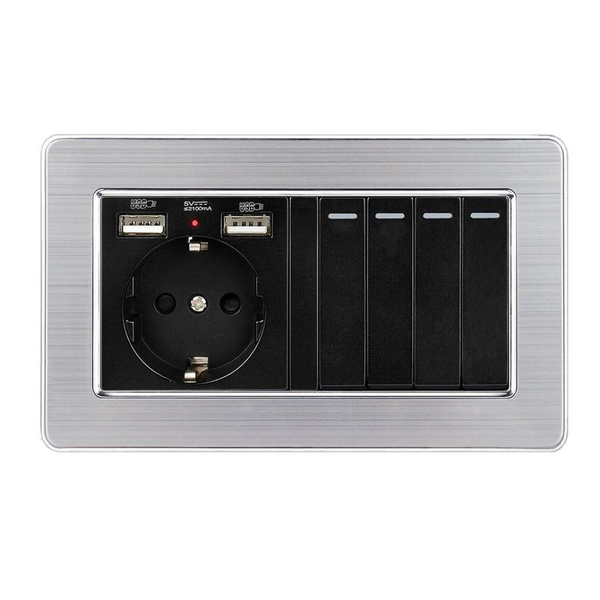 Выключатель Механический С Розеткой, 1 Розетки Type-A 2 USB, 4 Клавиша ...