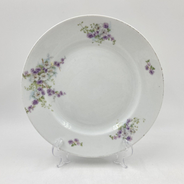 Тарелка винтажная обеденная с цветочным декором, фарфор, деколь, золочение, Российская империя ...