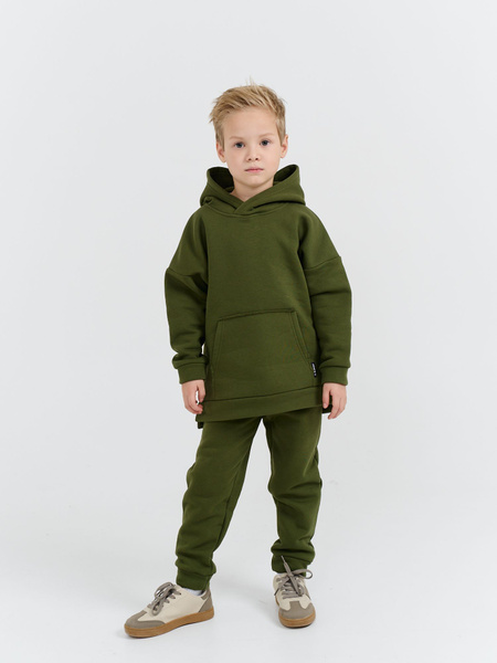 Костюм спортивный Мальчики BUNGLY Повседневный двойка хаки, размер 98 Футер с начесом Однотонный ...