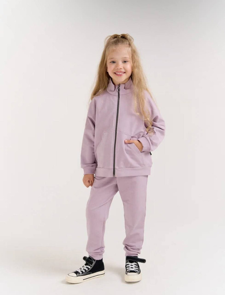 Костюм спортивный Девочки BUNGLY Повседневный двойка вереск, размер 98 Футер двухнитка ...