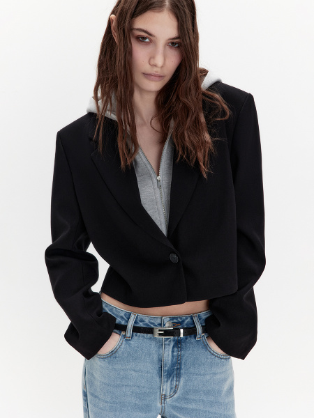 Блейзер Женский Befree черный, размер 48 Ткань Длинный Повседневный Пуговицы, рост 170 Китай ...