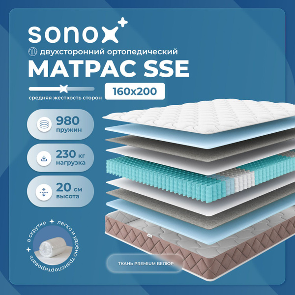 Матрас SONOX пружинный, Независимые пружины, 160x200 см купить c доставкой на OZON по низкой ...