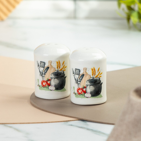 Daniks Набор баночек для специй, на подставке, 2 шт, доломитовые, 5.6х5.6х8 см, Comely купить на ...