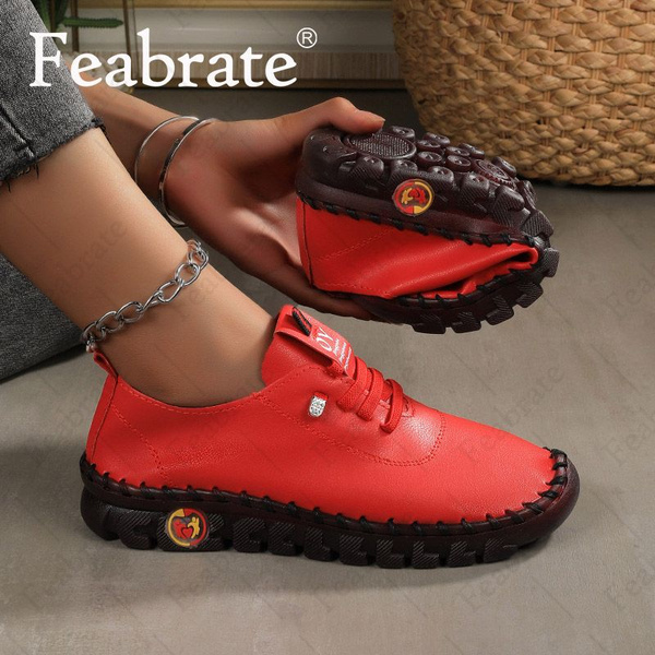 Мокасины Женский Feabrate красный, размер 39 Без застёжки Пряжки, Шнуровка На любой сезон ...