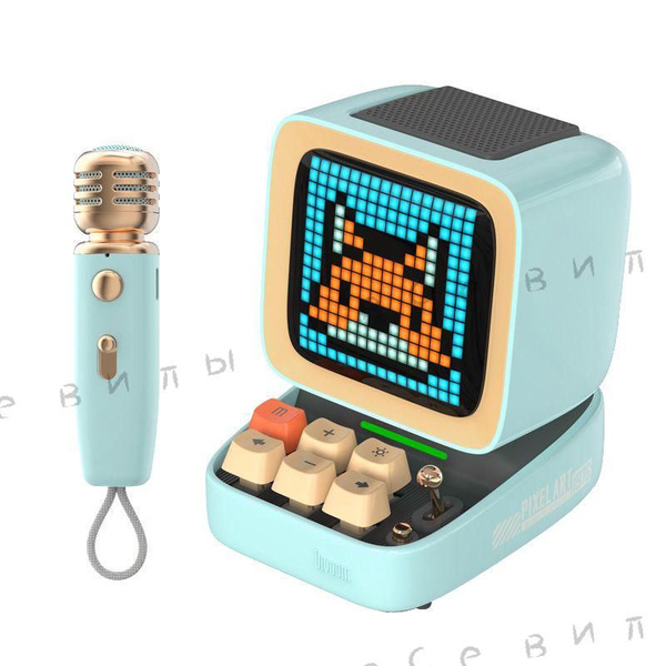 Bluetooth-динамик Divoom Ditoo-Mic blue с ретро-игровым микрофоном в пиксельной графике и ...