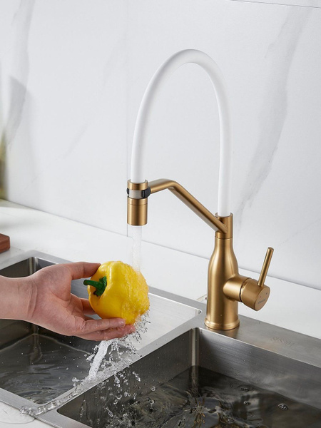 Смеситель для кухни с гибким изливом Shevanik S343G-1, золотой сатин купить на OZON по низкой ...