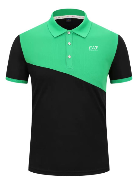 Поло Мужской EA7 травяной зеленый Короткий, размер 46, 48 Полиэстер FR Однотонный облегающий ...