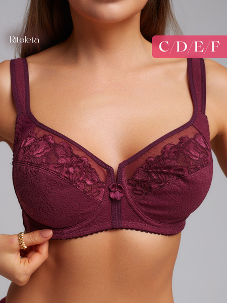 Бюстгальтер Женский Ritoleta мягкая чашка на каркасе, на косточках, размер 100D бордовый Эластан ...