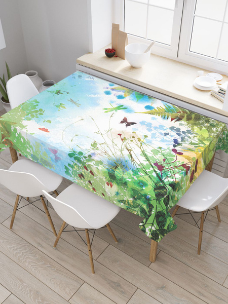 Прямоугольная тканевая скатерть на стол с рисунком "Лесная поляна" 145 на 180 см, JoyArty купить ...