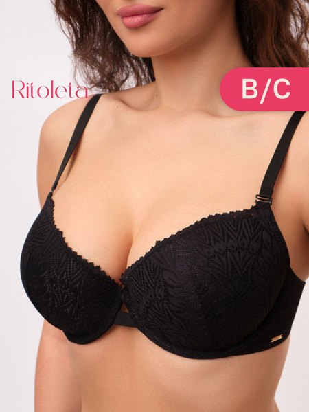 Бюстгальтер Женский Ritoleta классическая чашка, на косточках, размер 85B черный Нейлон, Эластан ...