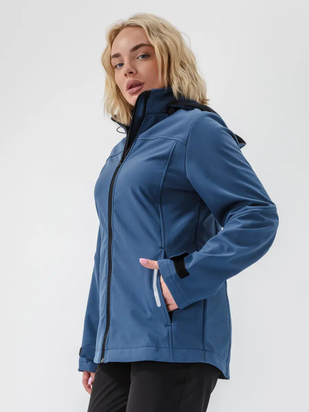 Куртка Женский Biser Молния, Светоотражающие элементы деним капюшон Softshell, размер 52, 54 ...