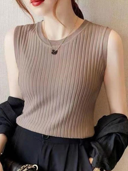 Майка Женский SYJYW верблюжий, размер 44 Хлопок Повседневный Китай Однотонный купить c доставкой ...