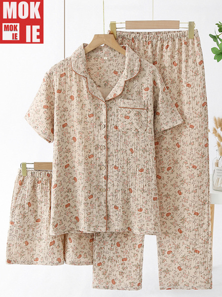 Пижама Женский Mokie с брюками Муслин, Хлопок, размер 50 Сердца красный каркаде, умеренный ...