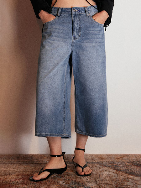 Бермуды Женский Befree Повседневный голубой, размер 46 Джинс, рост 170 Молния полуприталенный ...