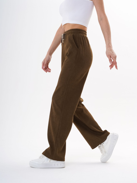 Брюки утепленные Женский XF.BUSF широкие шоколадно-коричневый Вельвет Повседневный, размер 42 ...