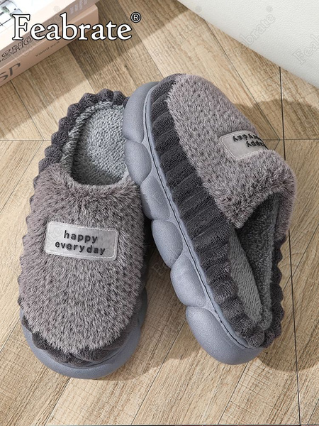 Тапочки Мужской Feabrate, размер 38, 39 серый Круглый нос, Толстая подошва Без каблука Без ...