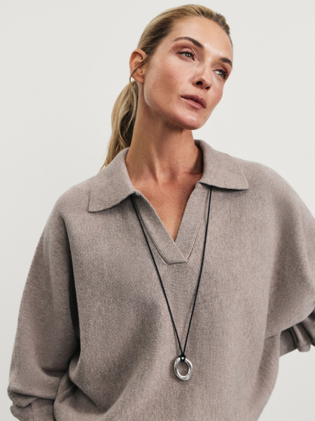 Джемпер Женский Zarina светло-коричневый Вискоза, Полиамид, размер 48 Без застежки оверсайз ...