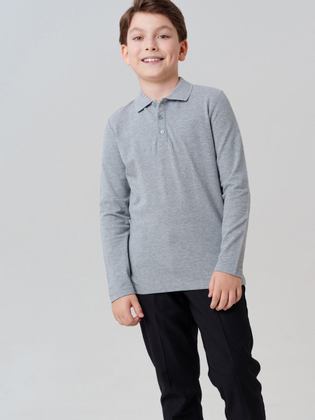 Поло Мальчики PlayToday серый Длинный, размер 134 Трикотаж Однотонный Офисный/школьный Китай ...