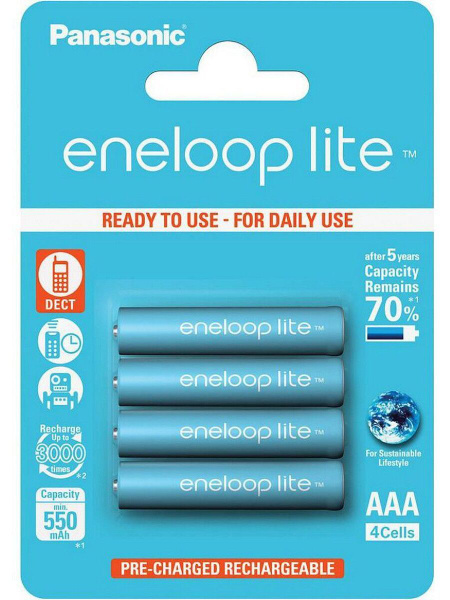 Аккумуляторные батарейки Panasonic Eneloop Lite AAA 550mAh, 4 шт (BK ...
