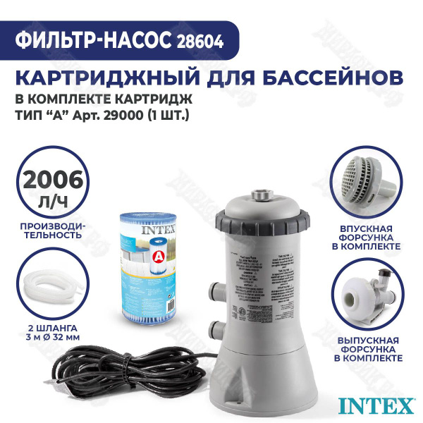 Фильтр насос для бассейна 2006 л/ч intex 28604 картриджный - купить с ...