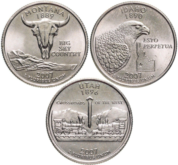 США набор из 3 монет 25 центов квотер, 1/4 доллара, quarter dollar 2007 ...