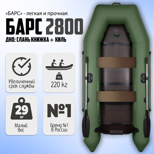 Лодка ПВХ под мотор Барс-2800СКК, 2 отсека, до 220 кг, 2-местная ...