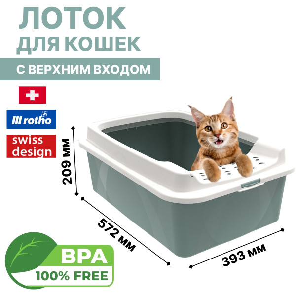 Характеристики Лоток для кошек c верхним входом, бортом и сеткой Rotho ...