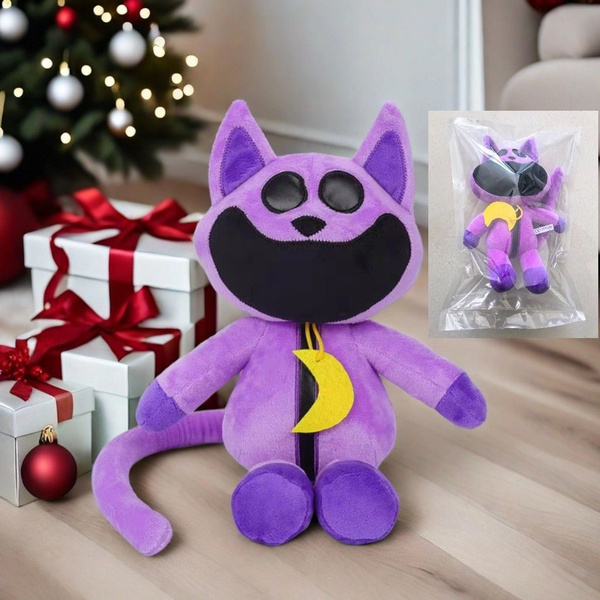 Плюшевая игрушка с большим ртом, фиолетовая кукла-кот, подарок для ...