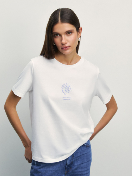 Футболка Zarina, размер 46, цвет белый, 100% хлопок - купить по выгодной цене в интернет ...