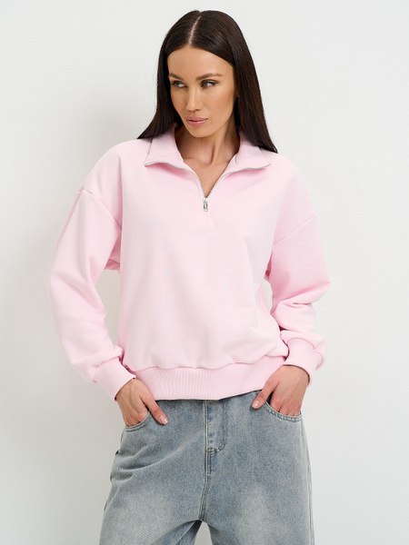Толстовка Женский Avese светло-розовый Молния Футер трехнитка, размер 50 оверсайз Длинный ...