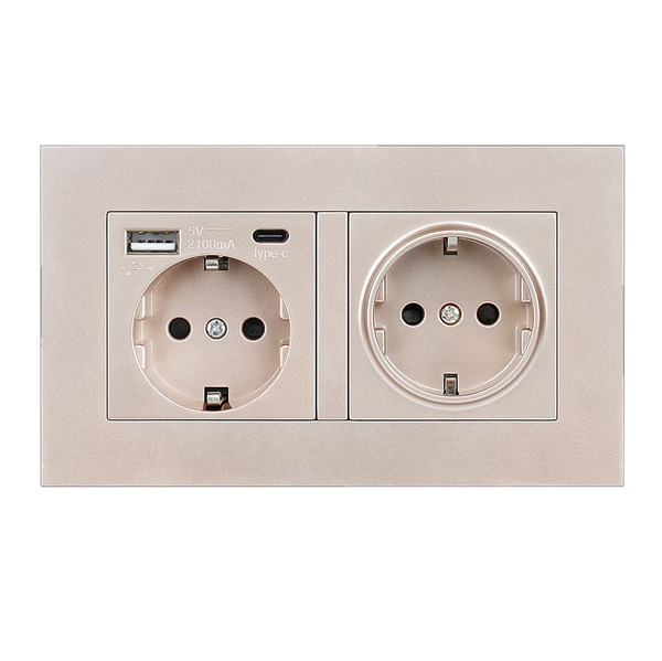 пластиковые панели двойные розетки с портом Type C и портом Usb 146mm золотая купить по низкой