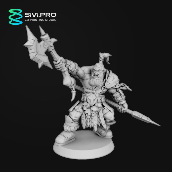 Миниатюра для настольных игр ДнД (DnD, Pathfinder) Орк с топором и ...