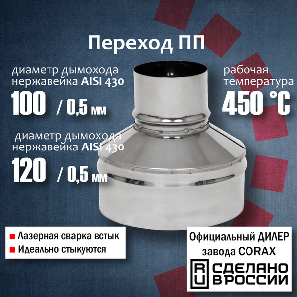 Переход ПП d 100-120 (430 / 0,5 мм) Длина 180мм 4 Corax, адаптер ...