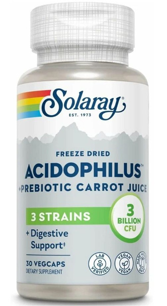 Ацидофильные лактобактерии + сок моркови 30 vegcaps, Solaray ...