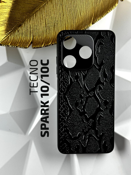 Чехол кожаный для Tecno Spark 10 10c Техно Спарк 10 и Спарк 10Ц с защитой камеры змея черный
