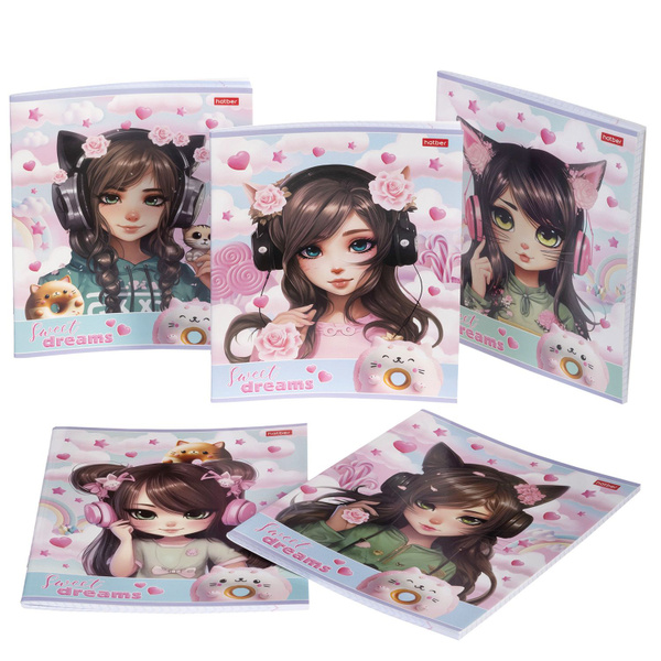 Набор тетрадей Hatber 40 листов, формата А5, в клетку, на скобе, 65 г/кв. м, 5 штук/5 дизайнов ...