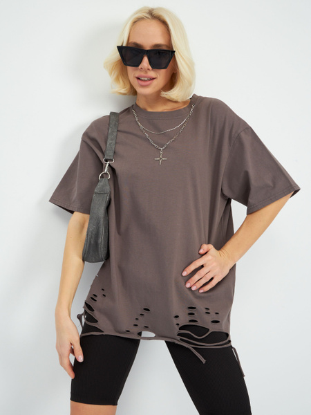 Футболка размер универсальный цвет коричнево серый хлопок купить по выгодной цене в