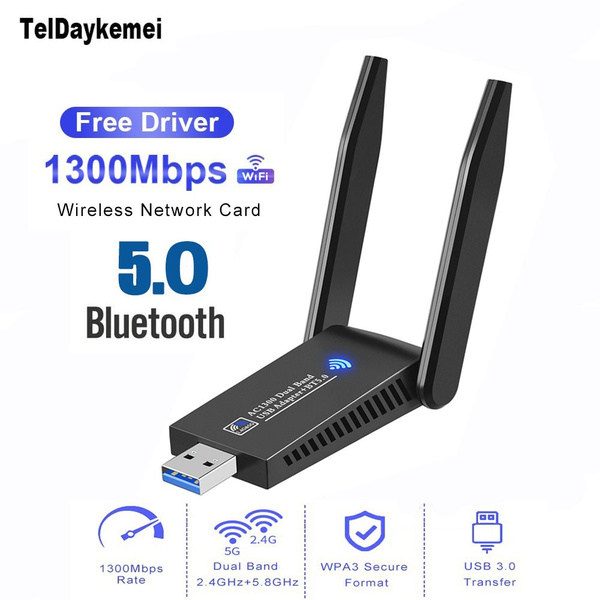 TelDaykemei Wi-Fi-адаптер 1300Mbps USB 3.0 WiFi Bluetooth 5.0 Адаптер ...